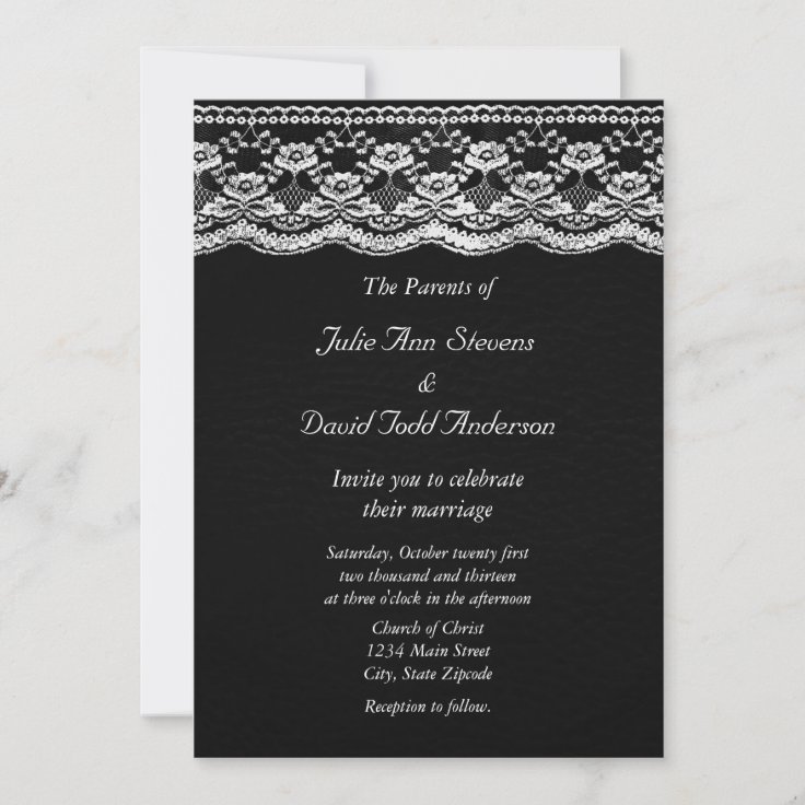 Black & White Leather & Lace Wedding Invitation | Zazzle