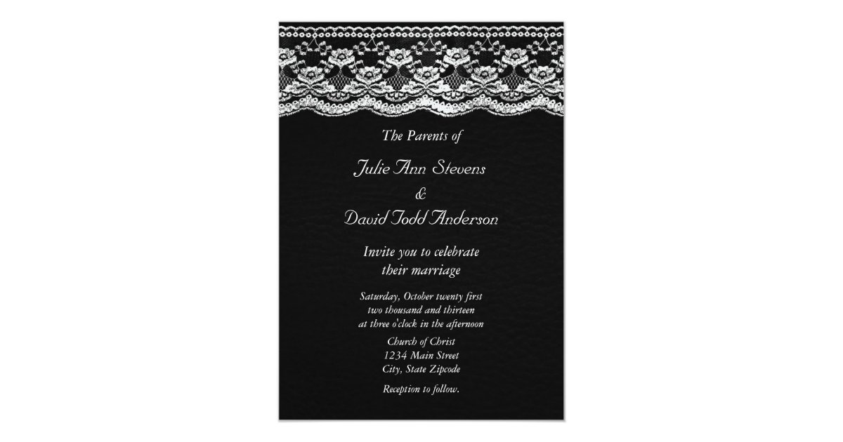 Black & White Leather & Lace Wedding Invitation | Zazzle.com