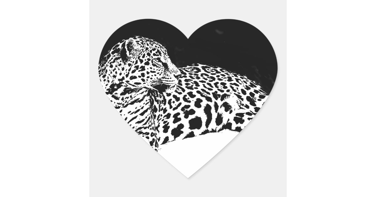 Black & White Leopard Heart Sticker | Zazzle