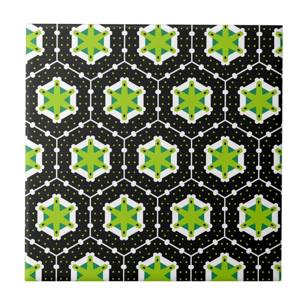 Black White & Lime Green Hexagon Geometric Pattern Ceramic Tile | Zazzle