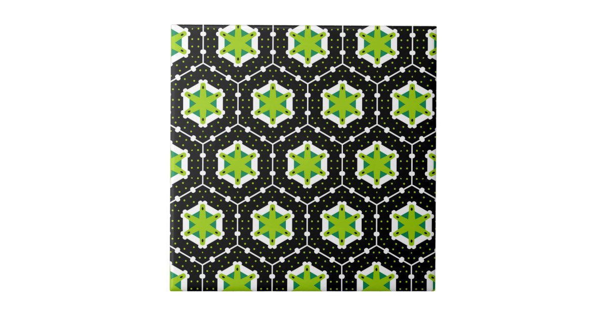 Black White & Lime Green Hexagon Geometric Pattern Ceramic Tile | Zazzle