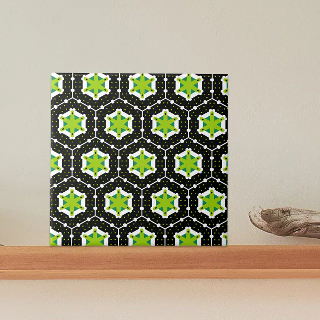 Black White & Lime Green Hexagon Geometric Pattern Ceramic Tile | Zazzle