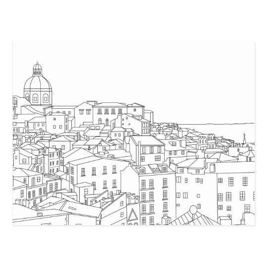 Black & White Line Art Postcard of Lisbon Portugal | Zazzle.com