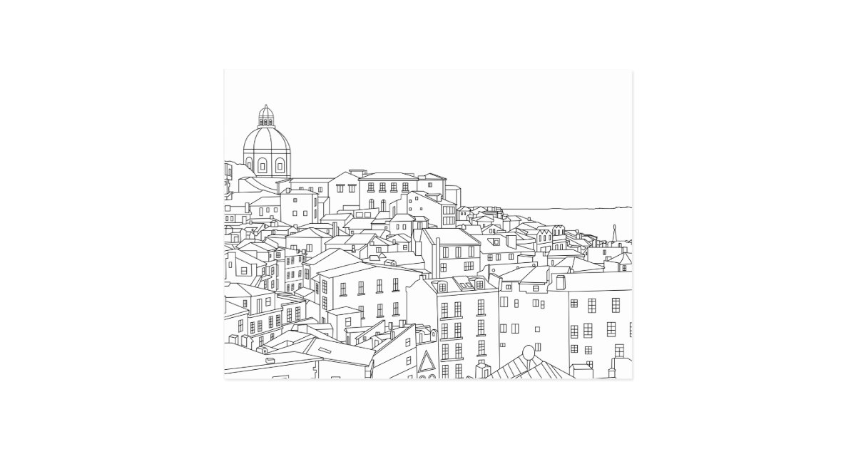 Black & White Line Art Postcard of Lisbon Portugal | Zazzle.com