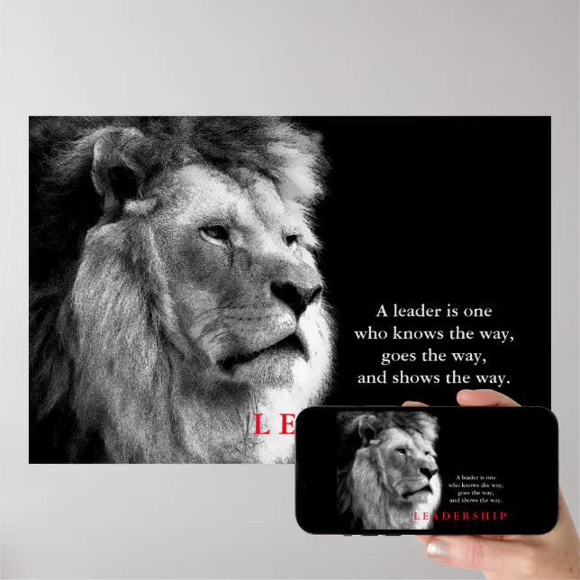 Black White Lion Motivational Leadership Quote Poster | Zazzle