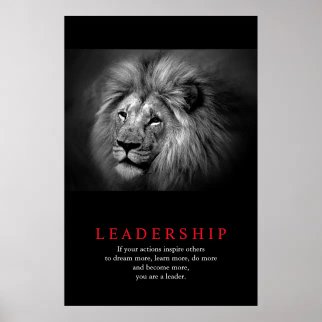 Black & White Lion Motivational Leadership Quote Poster | Zazzle