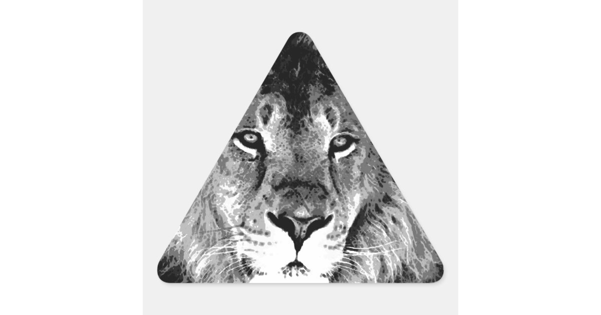 Black & White Lion Triangle Sticker | Zazzle