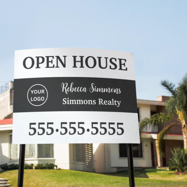 Black White Logo Open House Real Estate Lawn Sign | Zazzle