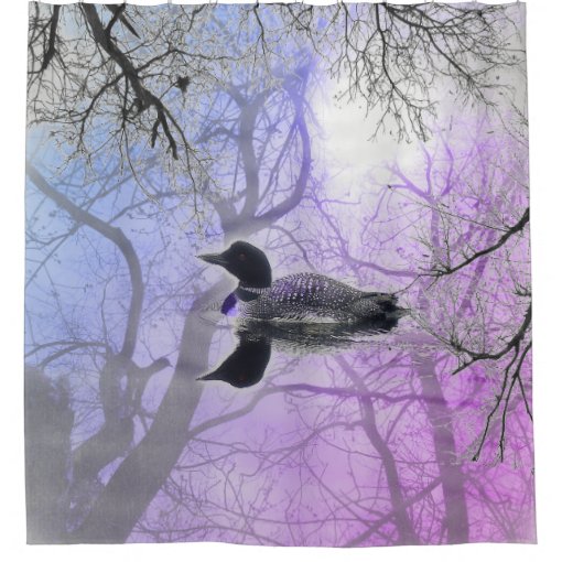 Black white loon on a lake Shower Curtain purple | Zazzle