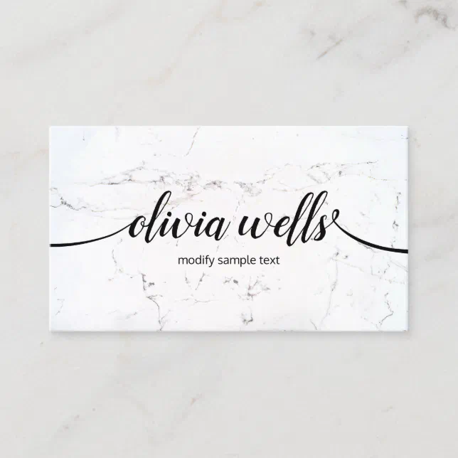 Black White Marble Handwritten Script Calligraphy Business Card | Zazzle