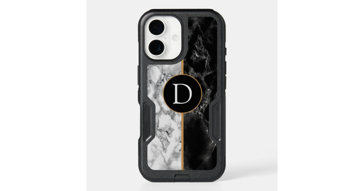 Black White Marble Personalized Letter iPhone Case | Zazzle