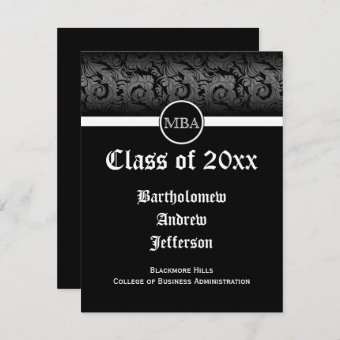 Black/White MBA Business Grad School Graduation Invitation | Zazzle