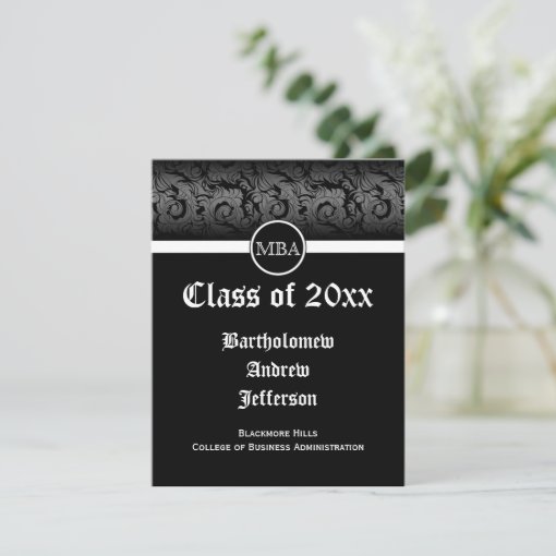 Black/White MBA Business Grad School Graduation Invitation | Zazzle
