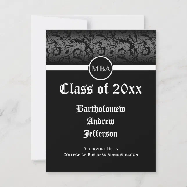 Black/White MBA Business Grad School Graduation Invitation | Zazzle