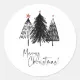 Black White Merry Christmas Trees Star Classic Round Sticker | Zazzle