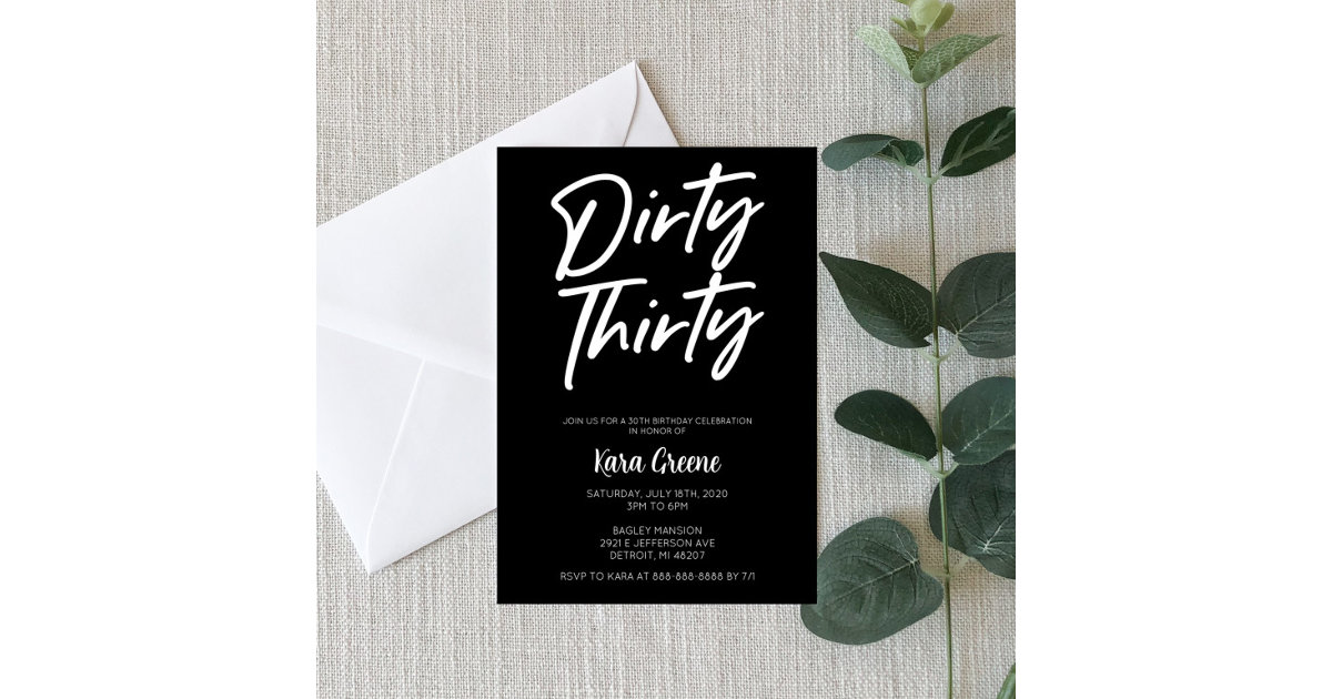 Black White Minimal Dirty Thirty 30th Birthday Invitation | Zazzle