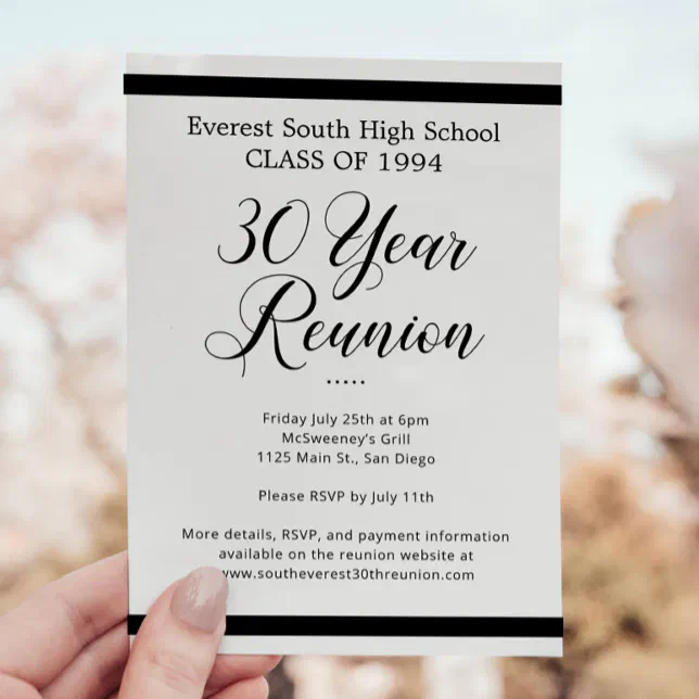 Black White Minimalist 30 Year Class Reunion Invitation | Zazzle