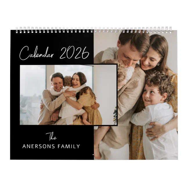 Black & White Minimalist Aesthetic Family Photo Calendar | Zazzle