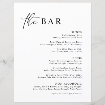 Black White Minimalist Modern Calligraphy Bar Menu | Zazzle