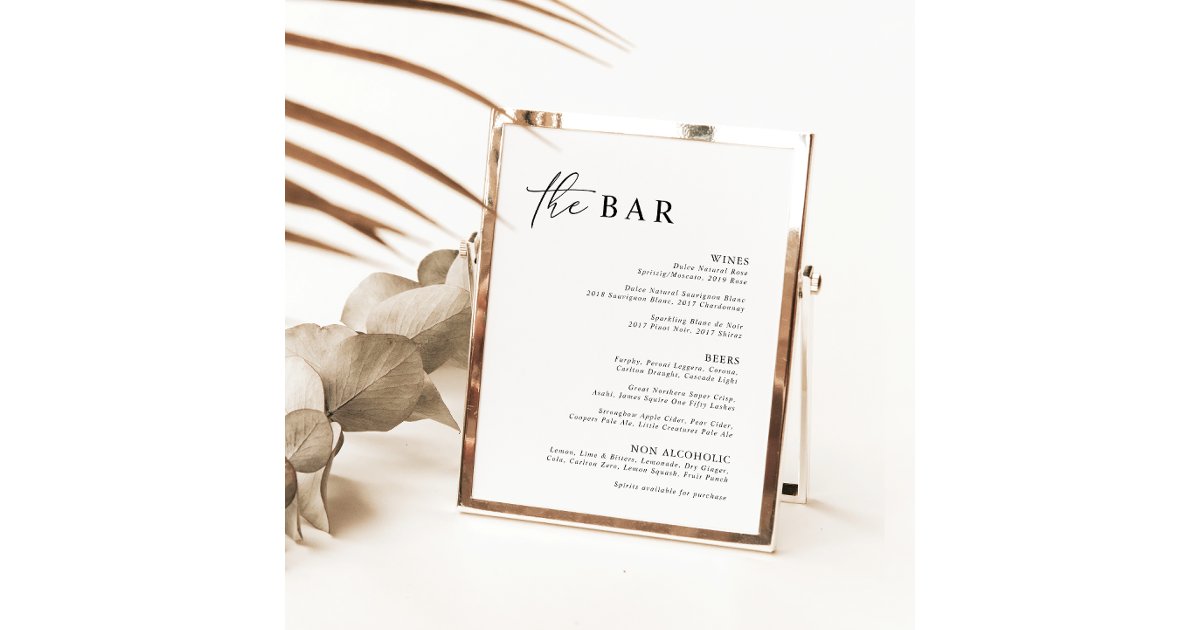 Black White Minimalist Modern Calligraphy Bar Menu | Zazzle