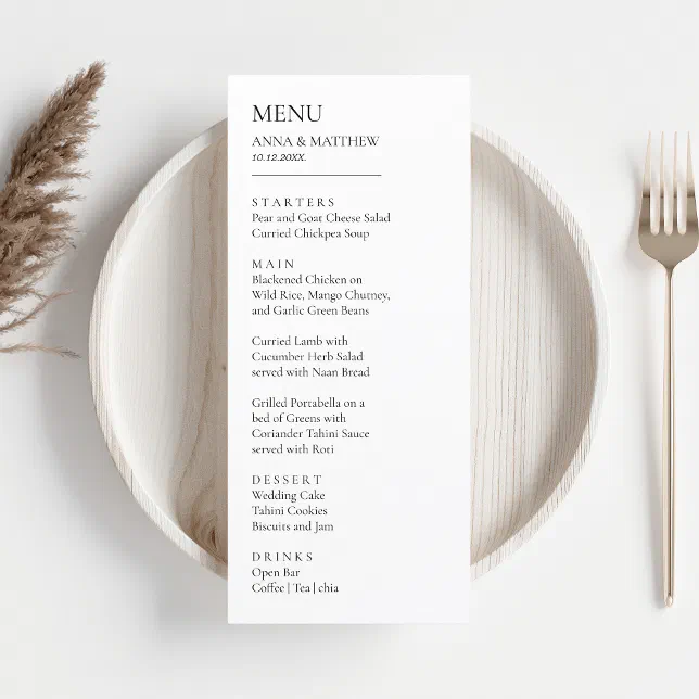 Black & White Minimalist Modern Simple Wedding Menu | Zazzle