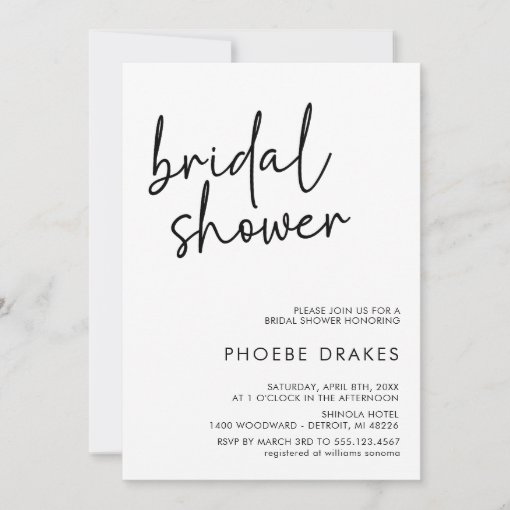 Black & White Minimalist Script Bridal Shower Invitation | Zazzle