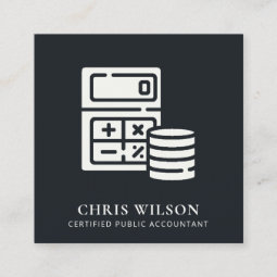 BLACK WHITE MODERN CALCULATOR COIN ICON ACCOUNTING SQUARE BUSINESS CARD ...