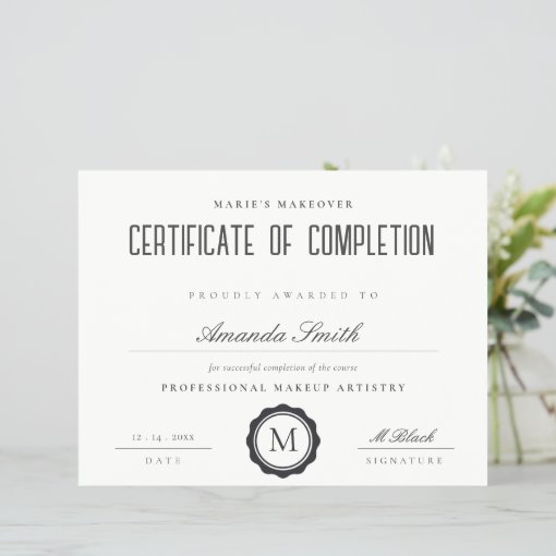 Black White Modern Certificate of Completion Award | Zazzle