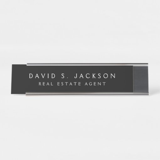 Black White Modern Elegant Professional Classy Desk Name Plate | Zazzle