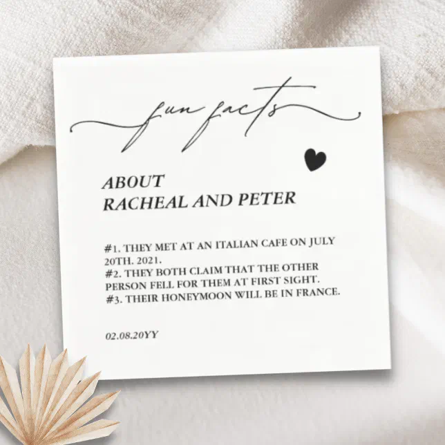 Black White Modern Fun Facts Calligraphy Wedding Napkins | Zazzle