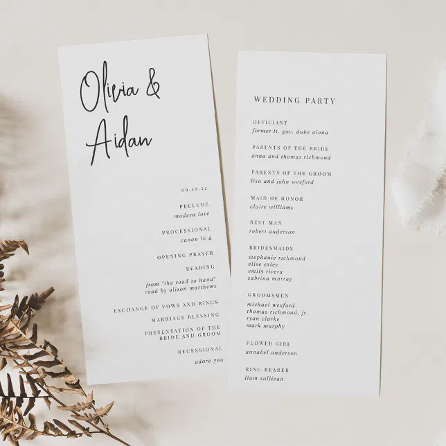 Black & White Modern Handwritten Script Wedding Program | Zazzle