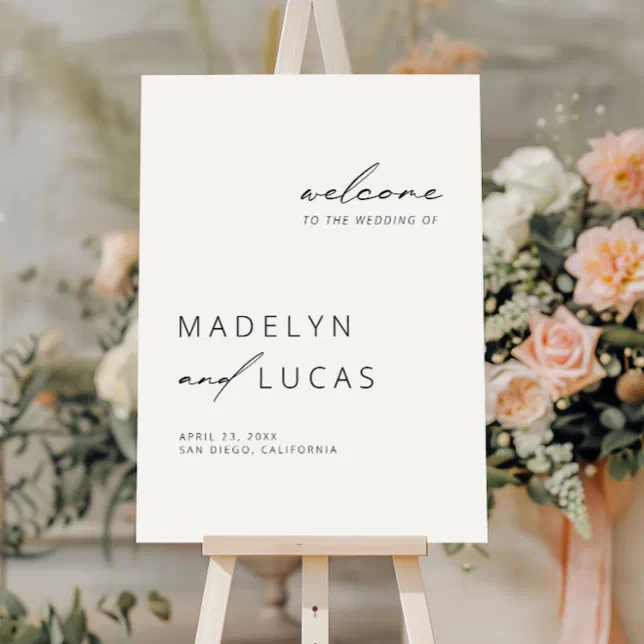 Black | White Modern Minimal Wedding Welcome Sign | Zazzle