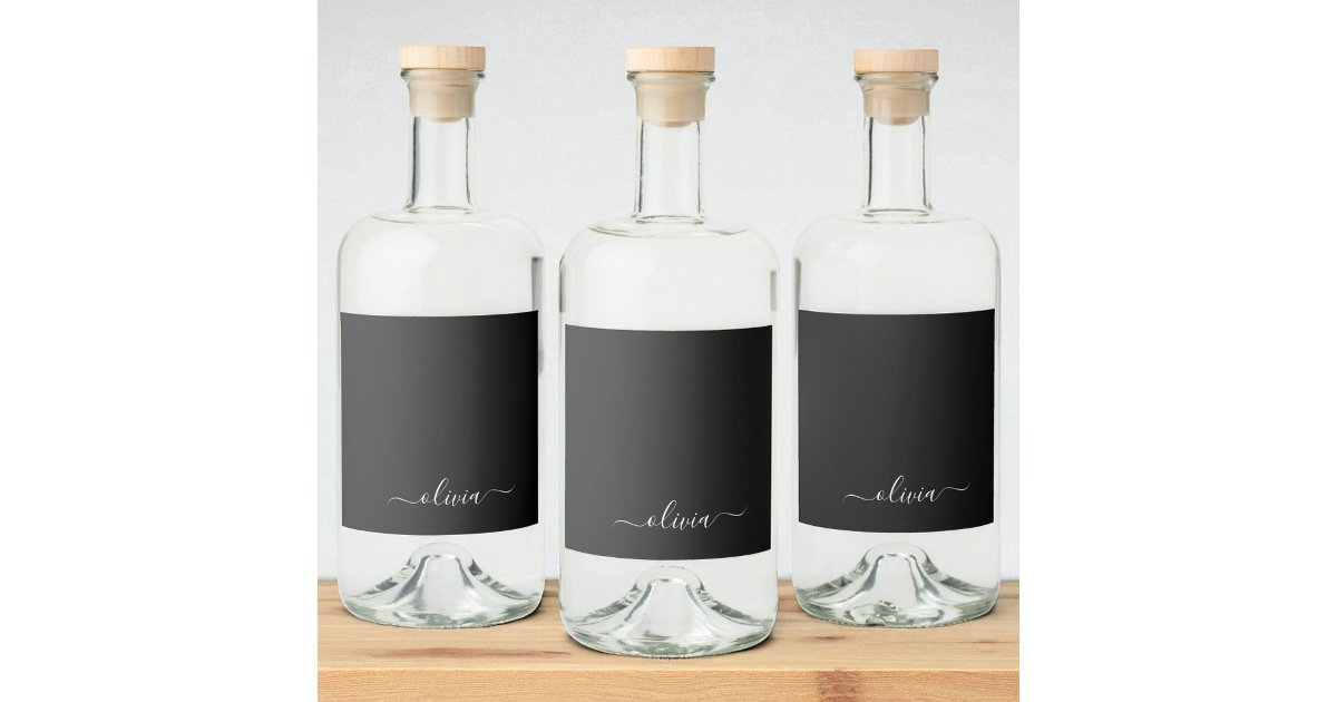 Black White Modern Minimalist Elegant Monogram Liquor Bottle Label | Zazzle