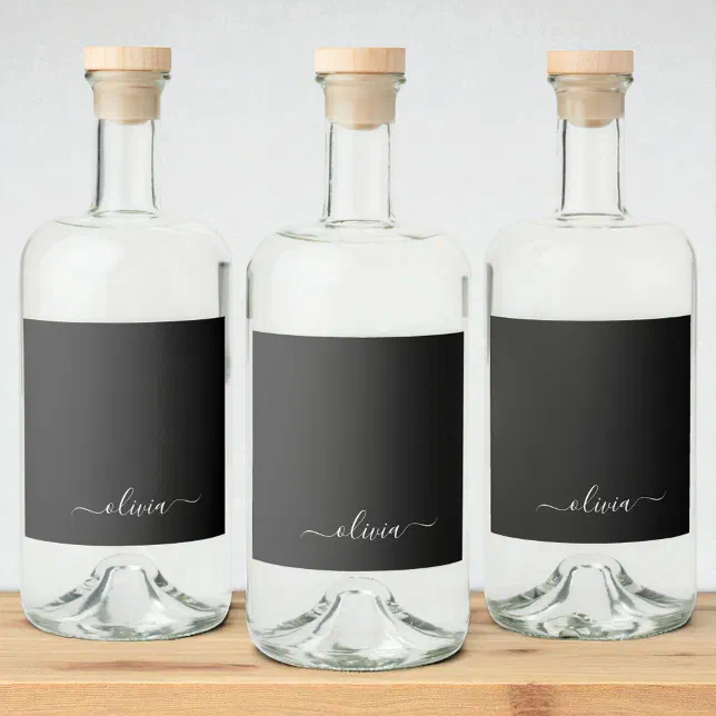 Black White Modern Minimalist Elegant Monogram Liquor Bottle Label | Zazzle