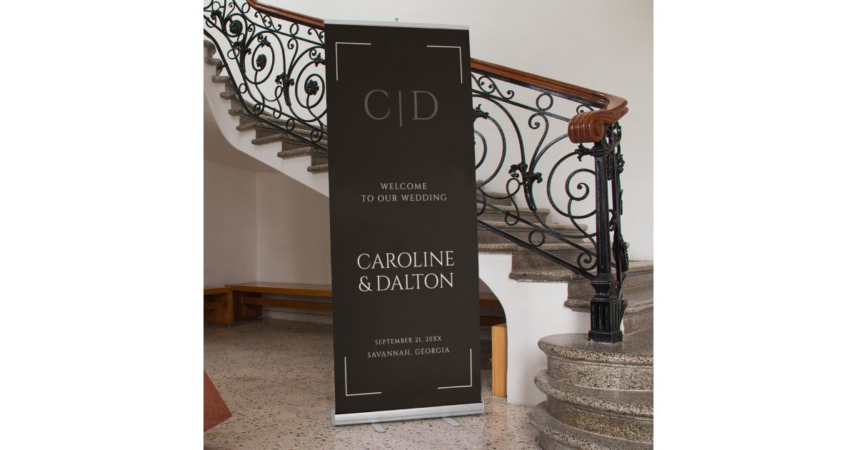 Black & White Modern Minimalist Wedding Welcome Retractable Banner | Zazzle