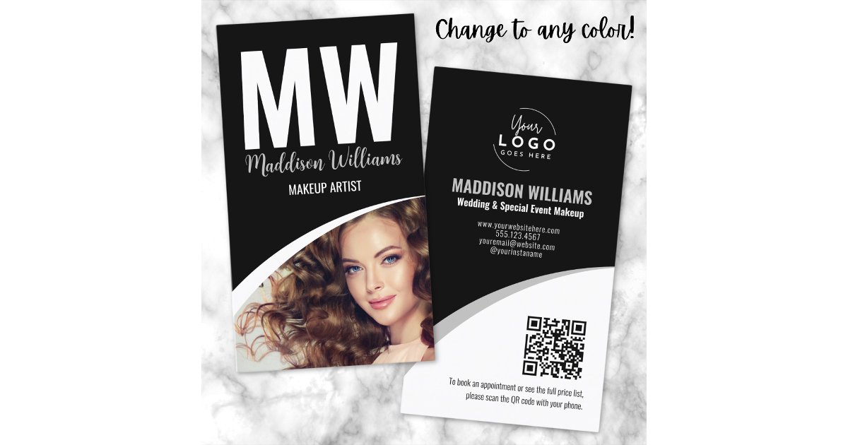 Black White Modern Photo Logo Monogram Business Card | Zazzle