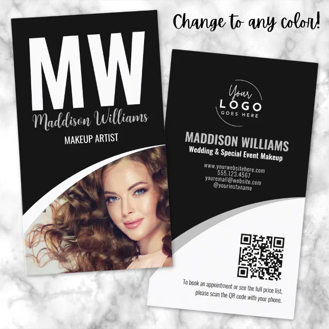 Black White Modern Photo Logo Monogram Business Card | Zazzle