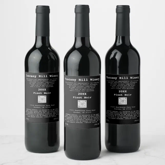 Black White Modern QR Code LOGO Description Wine Label | Zazzle