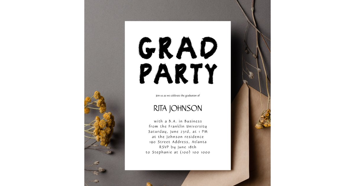 Black White Modern School Senior Graduation Party Invitation | Zazzle