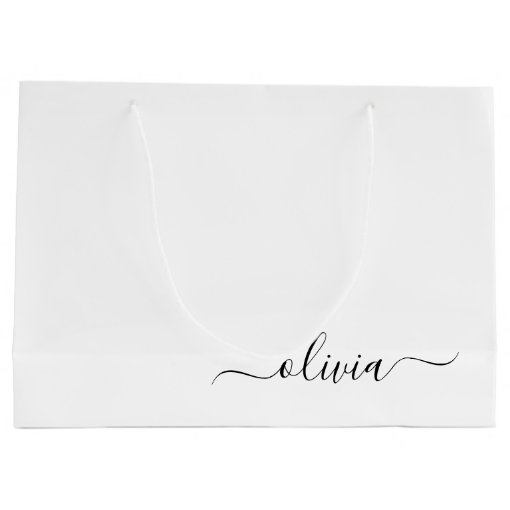 Black White Modern Script Girly Monogram Name Large Gift Bag | Zazzle