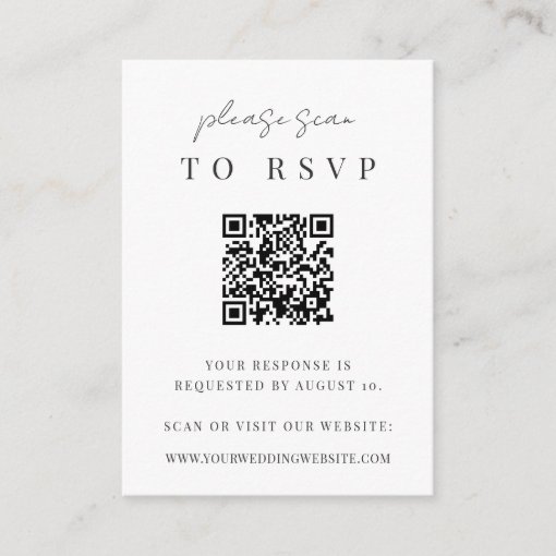 Black & White Modern Script QR Code Wedding RSVP Enclosure Card | Zazzle