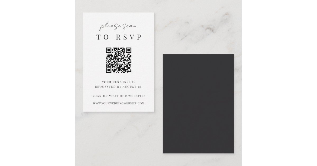 Black & White Modern Script QR Code Wedding RSVP Enclosure Card | Zazzle