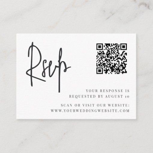Black & White Modern Script QR Code Wedding RSVP Enclosure Card | Zazzle