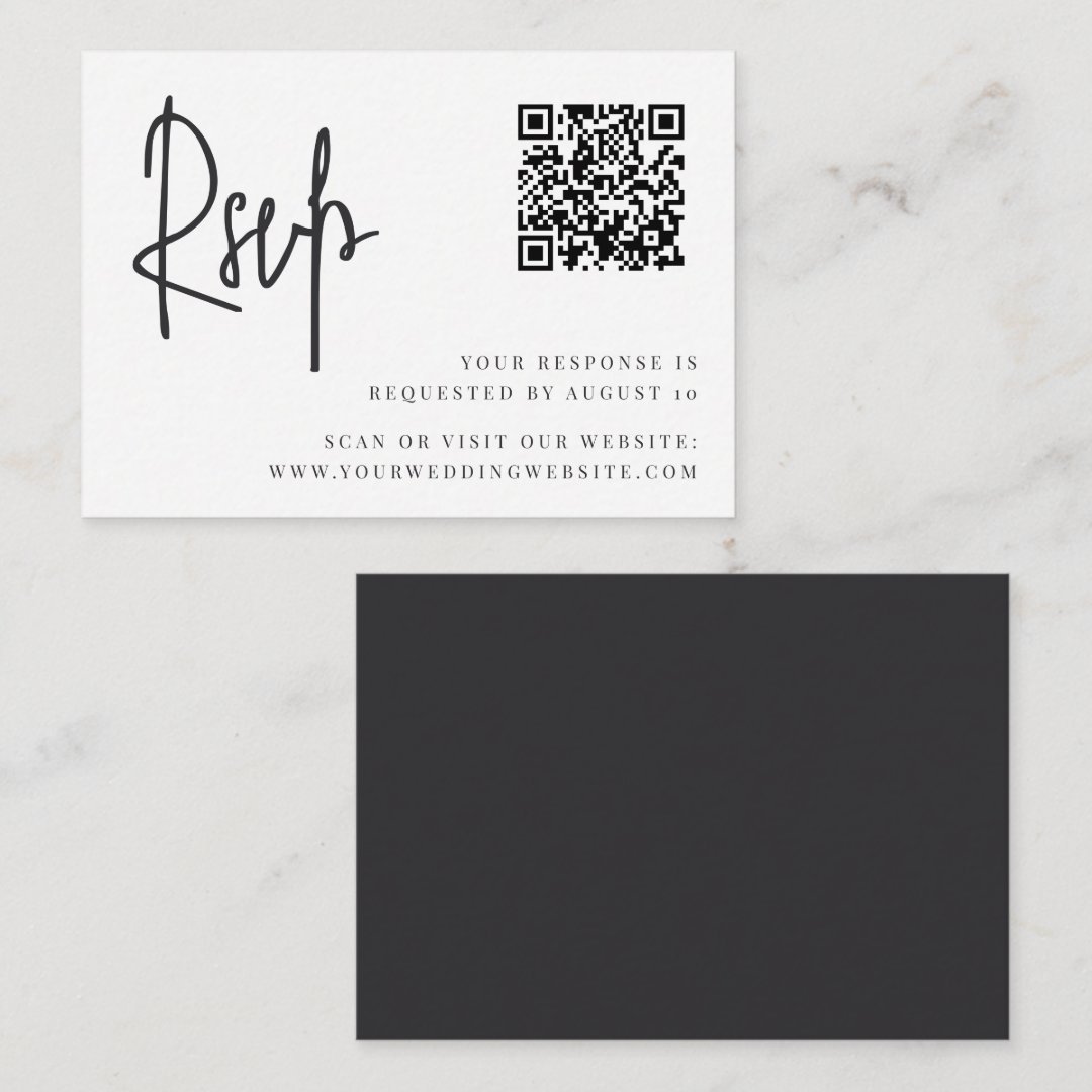 Black & White Modern Script QR Code Wedding RSVP Enclosure Card | Zazzle