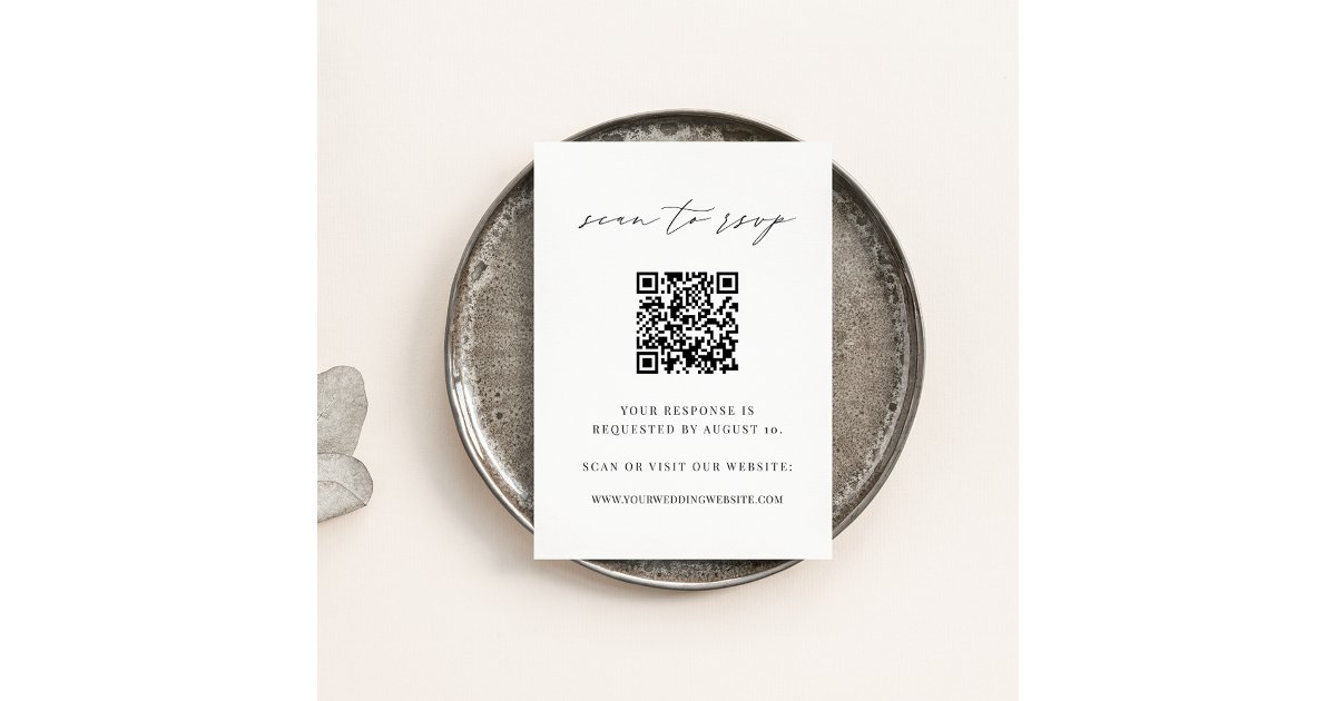 Black & White Modern Script QR Code Wedding RSVP Enclosure Card | Zazzle