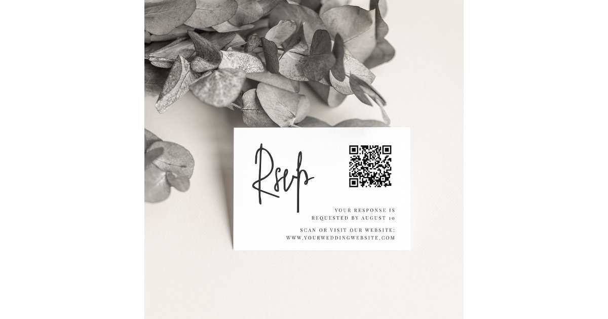 Black & White Modern Script QR Code Wedding RSVP Enclosure Card | Zazzle