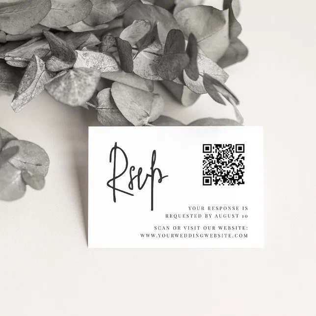 Black & White Modern Script QR Code Wedding RSVP Enclosure Card | Zazzle