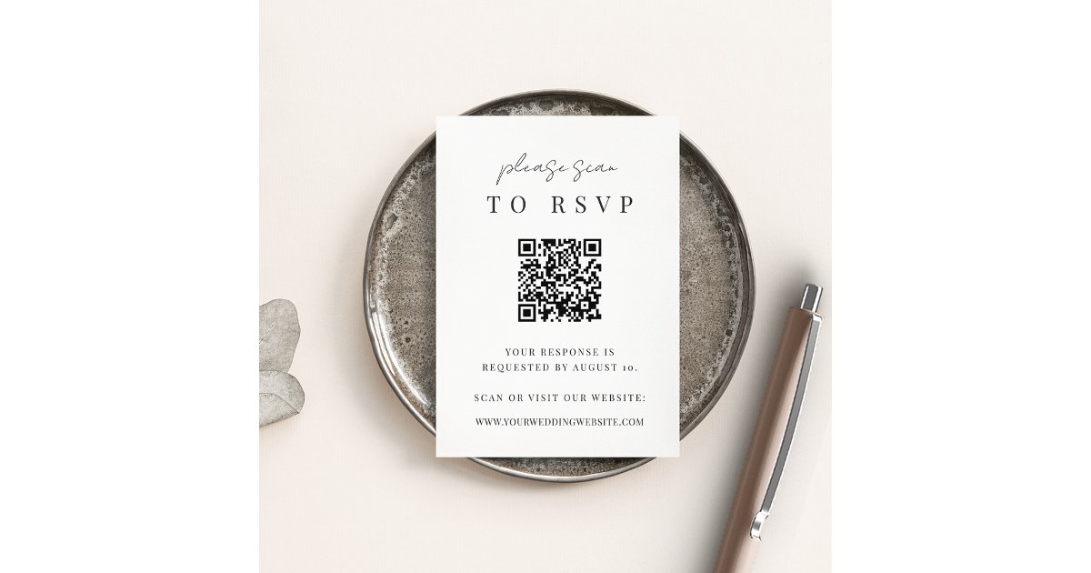 Black & White Modern Script QR Code Wedding RSVP Enclosure Card | Zazzle