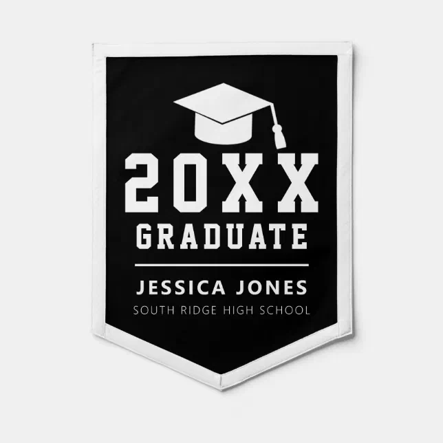 Black & White Modern Varsity | Graduation Pennant | Zazzle