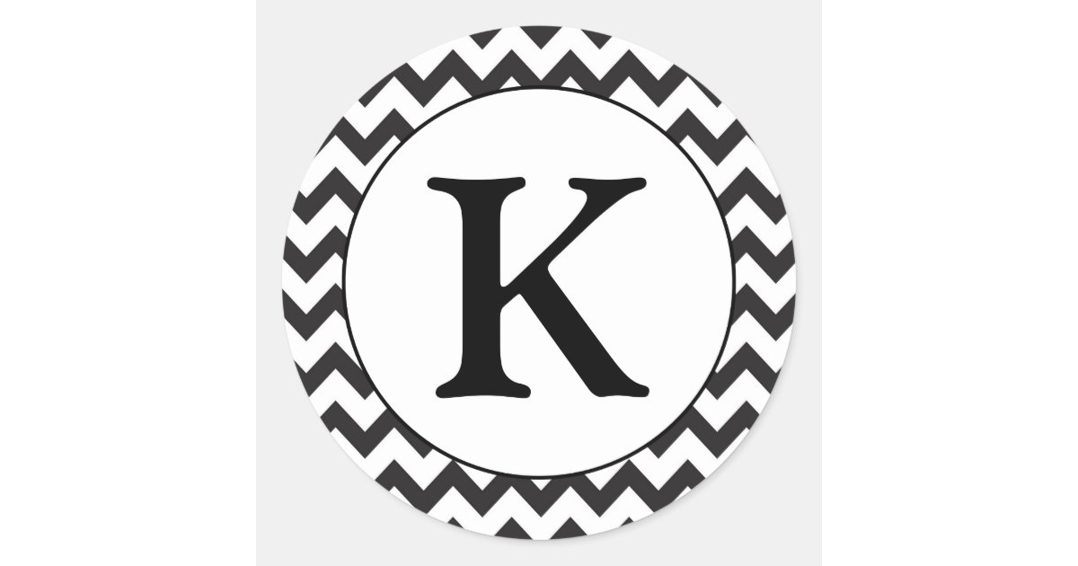Black & White Monogram Chevron Classic Round Sticker | Zazzle